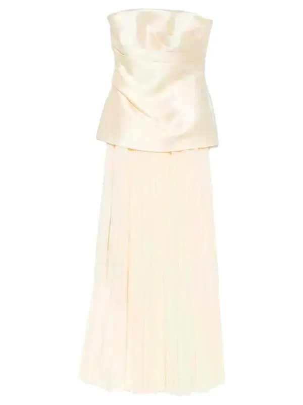 Solace London Claudette Strapless Pleated-skirt Dress - Neutrals