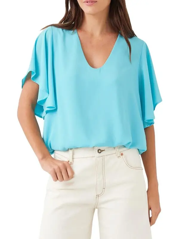 Karen Kane Flutter Sleeve V-neck Top - Aqua
