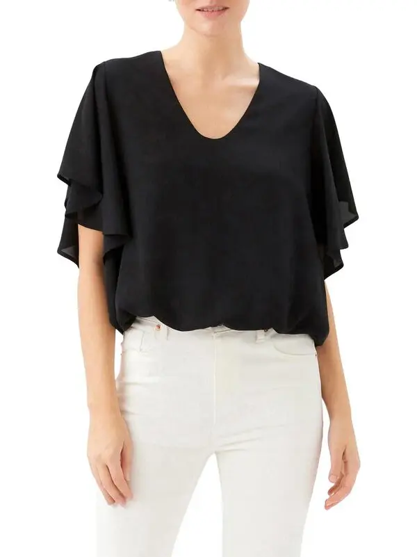 Karen Kane Flutter Sleeve V-neck Top - Black