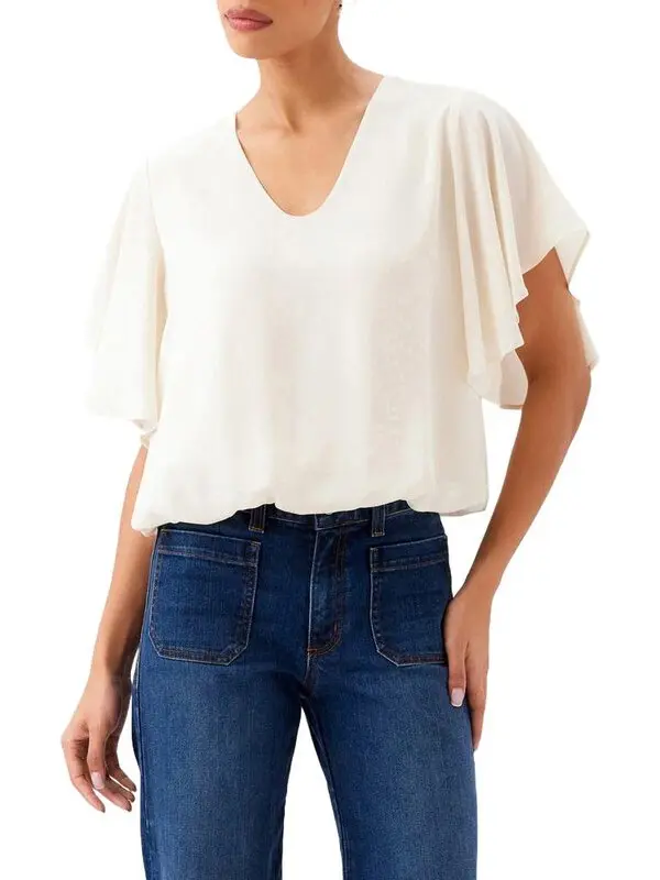 Karen Kane Flutter Sleeve V-neck Top - Ecru