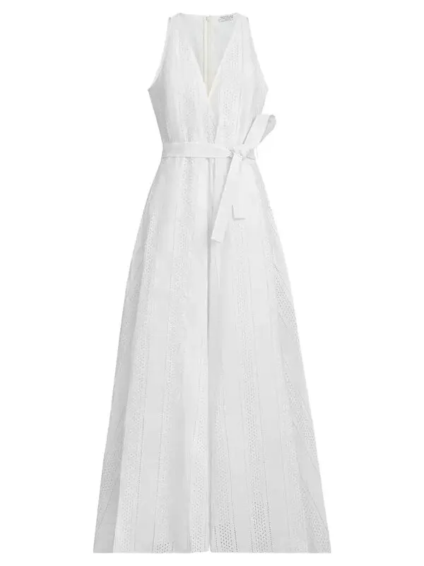 Brunello Cucinelli Techno Cotton Poplin Broderie Anglaise Dress - White