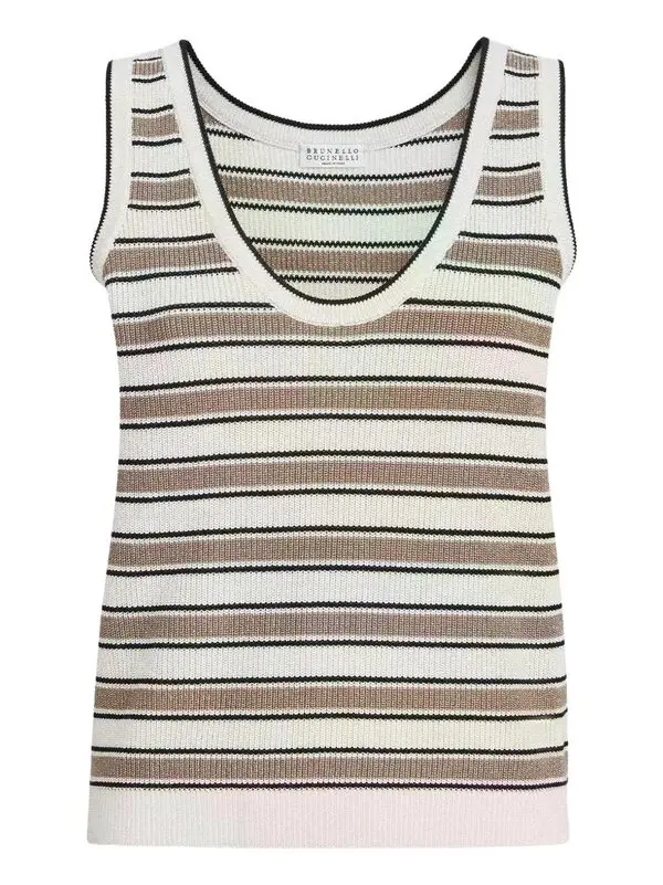 Brunello Cucinelli Striped Cotton Knit Top - Neutrals