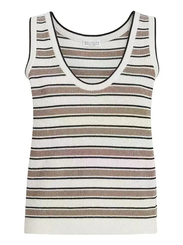 Brunello Cucinelli Striped Cotton Knit Top - Neutrals