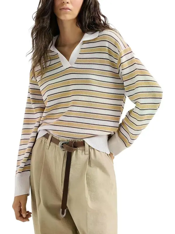 Brunello Cucinelli Cotton Knit Striped Polo - Neutrals