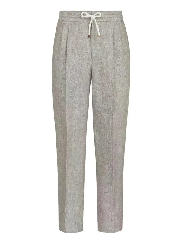 Brunello Cucinelli Linen And Hemp Diagonal Trousers - Grey