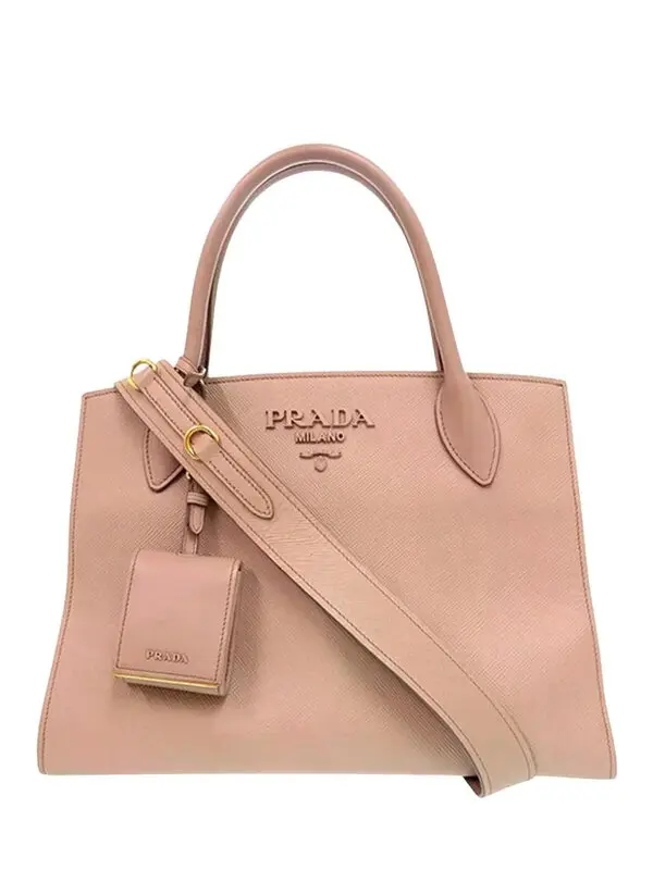 Prada Medium Saffiano Cuir Monochrome Top Handle Tote Satchel - Brown