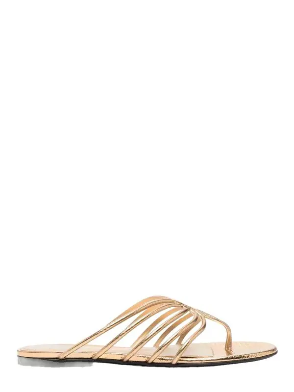 ALEVI MILANO Strappy Metallic Leather Flat Sandals - Gold