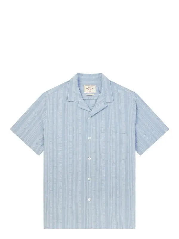 Portuguese Flannel Prana Camp-collar Striped Cotton Shirt - Blue