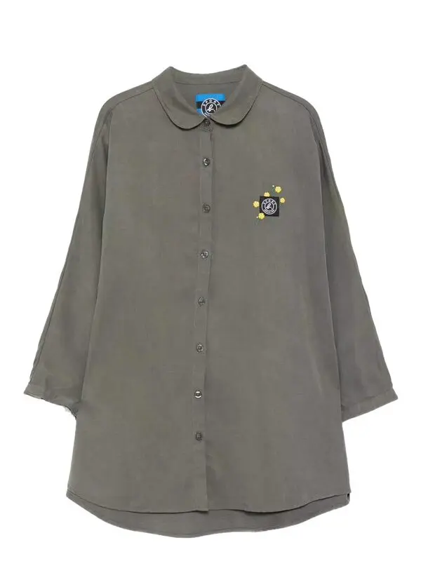 AGNES B. Flower Embroidered Cape Effect Shirt - Grey