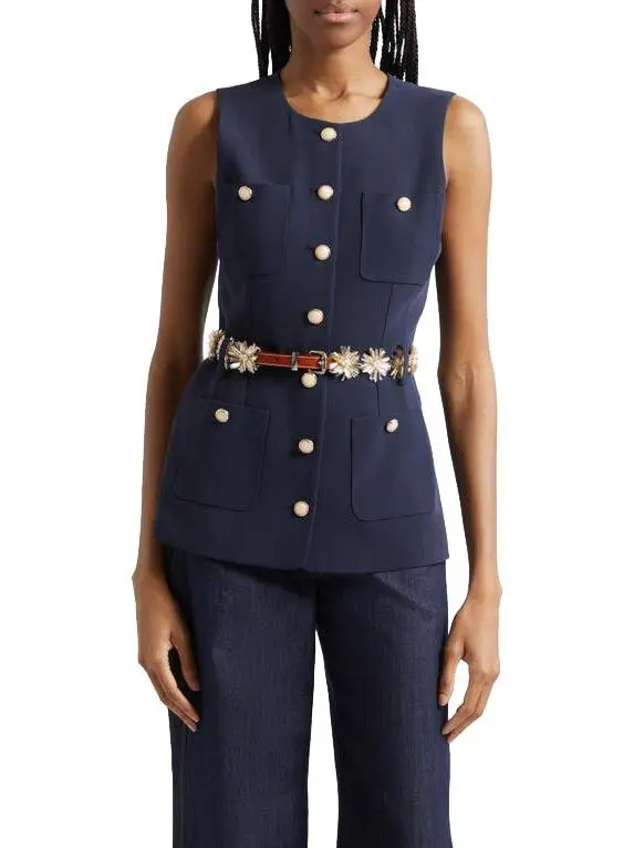 Cinq À Sept Sunflare Belted Kole Vest - Navy/champagne
