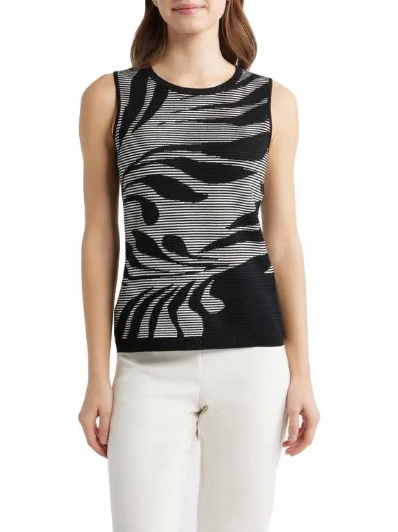 Anne Klein Graphic Ribbed Tank - Anne Black/white Dove