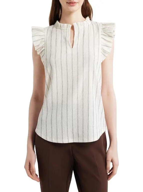 Anne Klein Flutter Sleeve Stripe Shirt - White Dove/anneblack