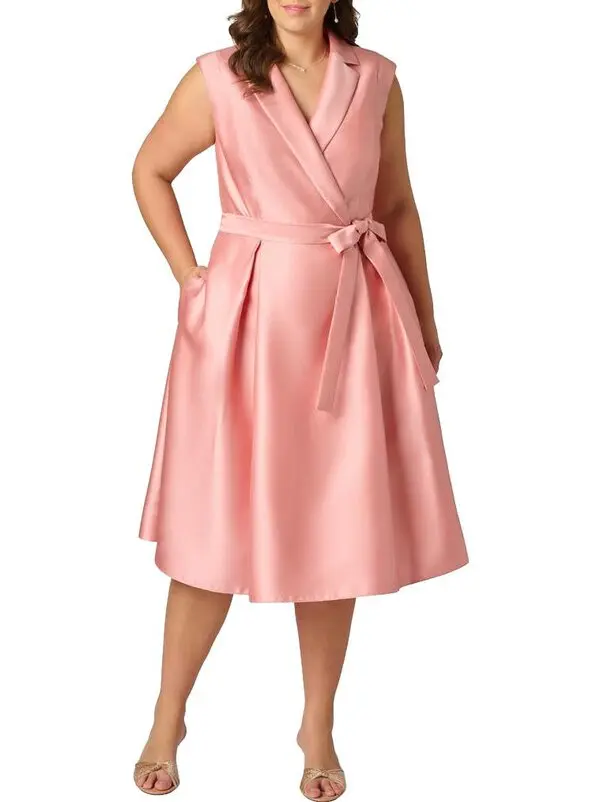 Adrianna Papell Lapel Mikado Midi Dress - Apricot Ice