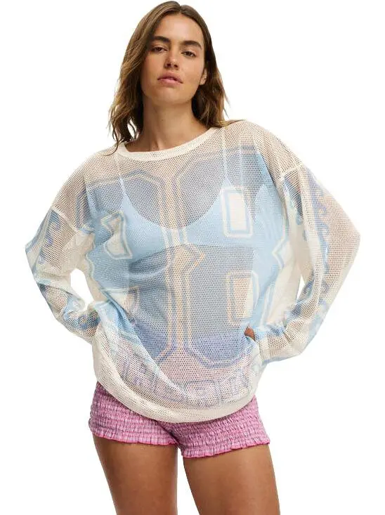 COTTON ON Long Sleeve Mesh Graphic Tee - 98 Barbados  Gardenia