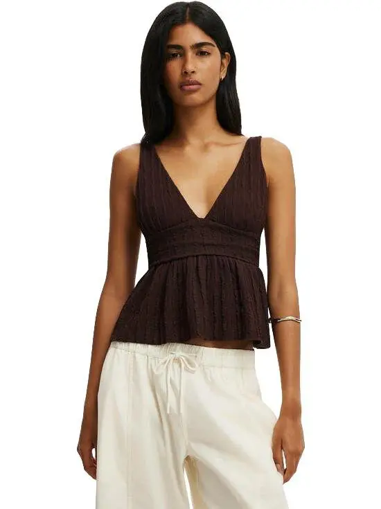 COTTON ON Greta Babydoll Tank - Dark Oak