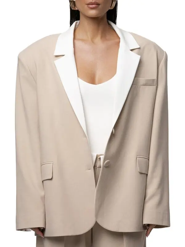 JLUXLABEL Oversized Blazer With Contrasting Lapel - Beige