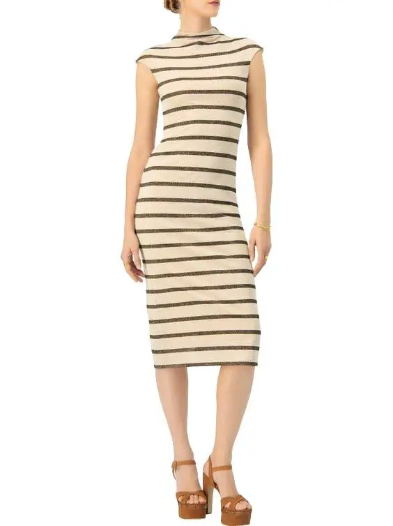 IVONNE Striped Jersey Midi Dress - Sand