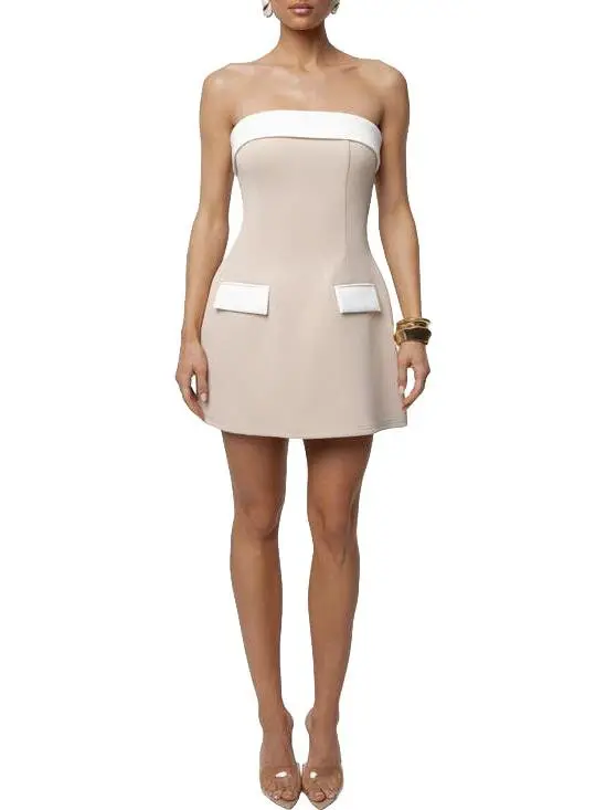 JLUXLABEL Strapless Mini Dress With Pocket Detail - Beige