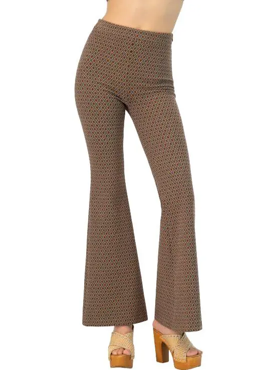 IVONNE Geometric Jacquard Flared Pants - Brown