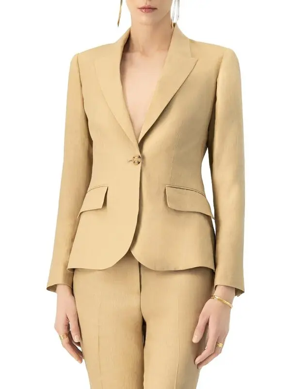 IVONNE Single-button Linen Blazer - Beige