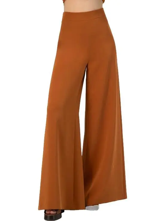IVONNE Solid Ultra Wide-leg Pants - Brown
