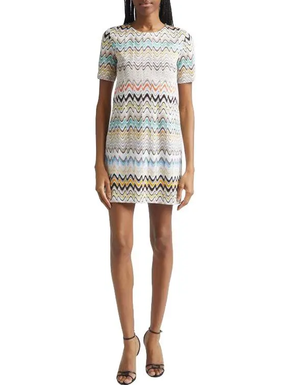 Missoni Zigzag Raschel Knit Minidress - Multicolor Beige On Light Base