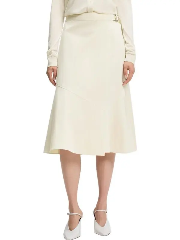 BOSS Belted Stretch Cotton Midi Skirt - Light Pumice