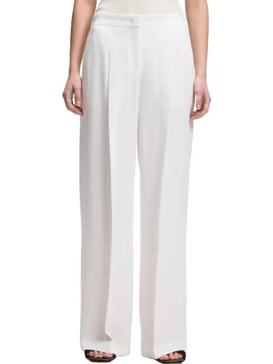 BOSS Tiana Pleated Wide Leg Trousers - Bright White