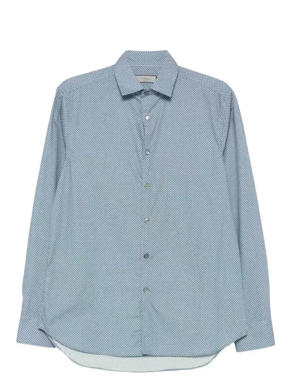 Canali Geometric-print Long-sleeve Shirt - Blue