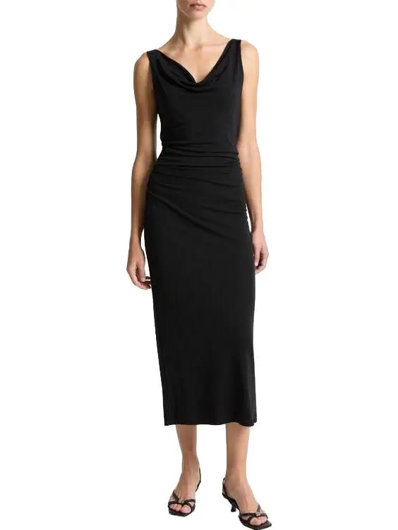 Vince Cowl Neck Matte Jersey Midi Dress - Black