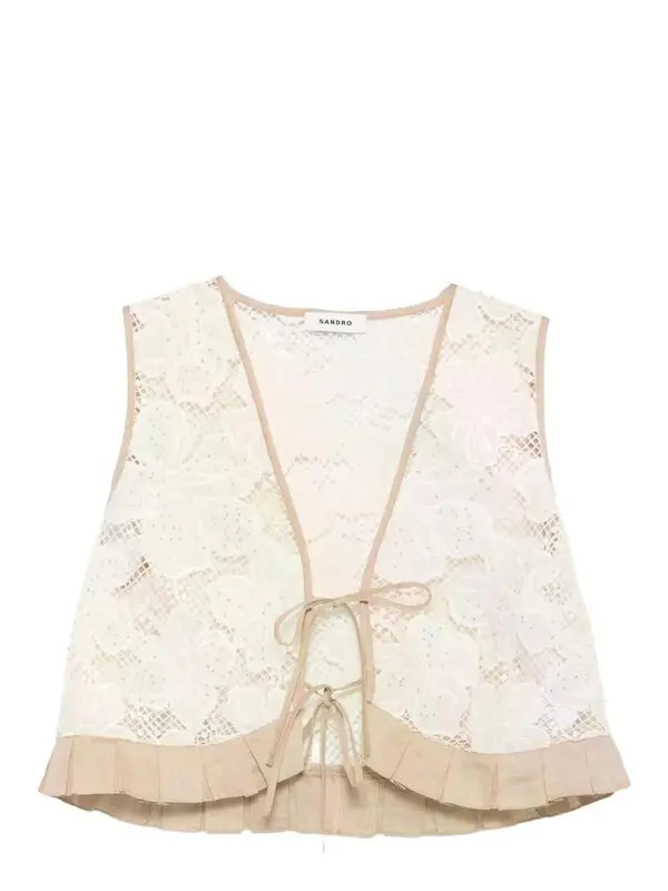 Sandro Floral Lace Tie Top - Neutrals