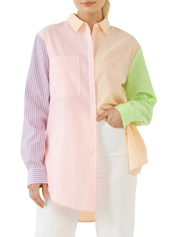 English Factory Stripe Colorblock Button-up Shirt - Multi