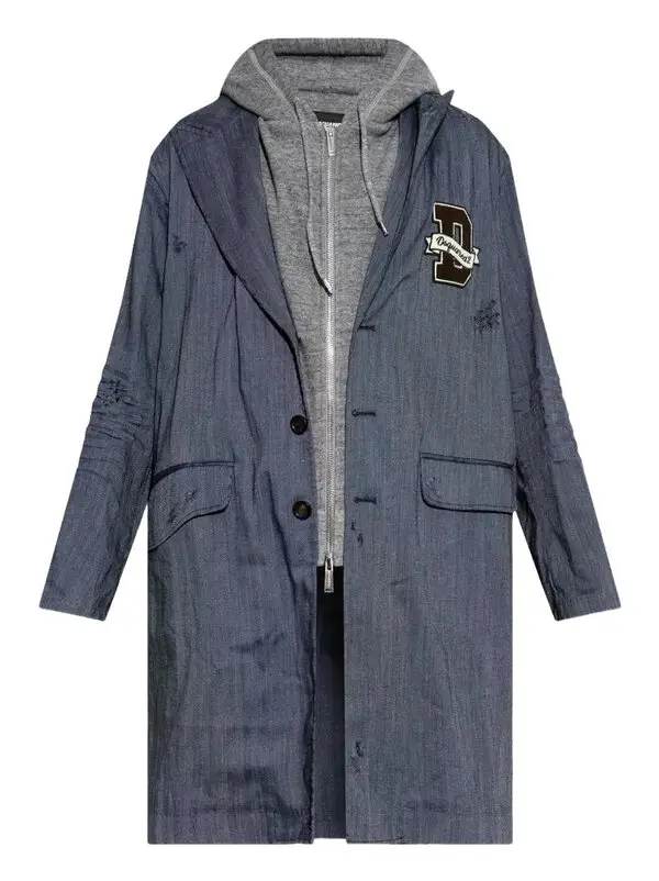 Dsquared2 Distressed Herringbone Coat - Blue