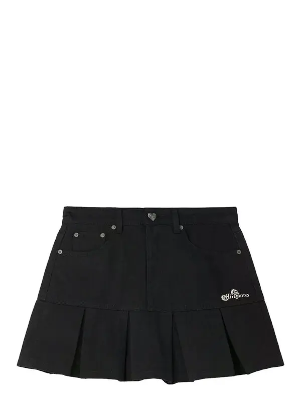 FINGERCROXX Pleated Mini Skirt With Logo Embroidery - Black