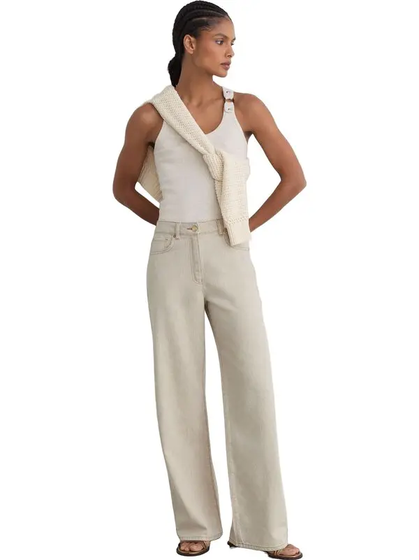 REISS Febe Petite Wide-leg Jeans With Hemp - Cream