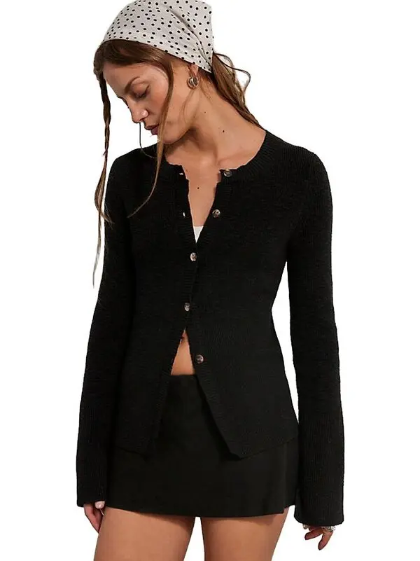 Free People Lift Me Up Cardi - Black