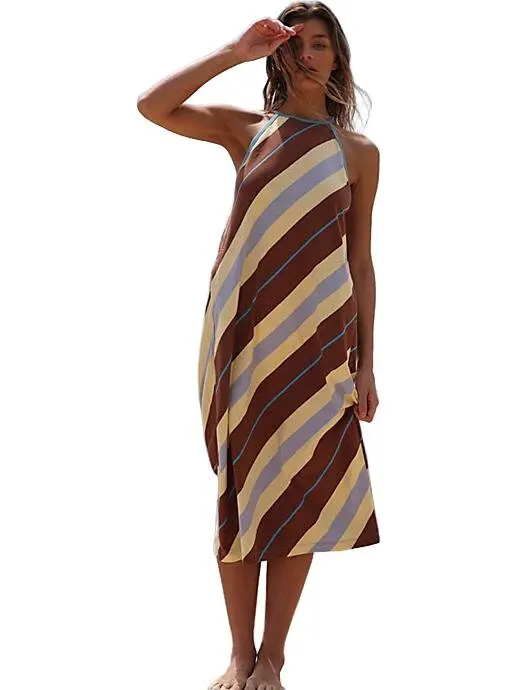 Free People Sunspell Striped Midi Dress - Brown Combo