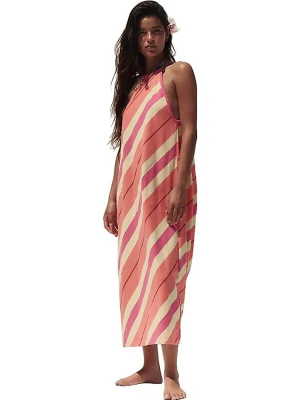 Free People Sunspell Striped Midi Dress - Coral Combo