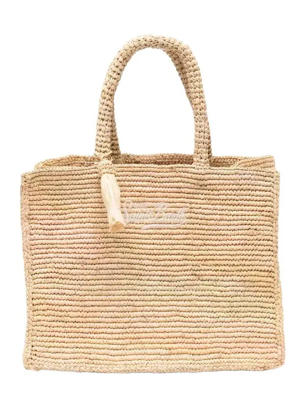 MC2 SAINT BARTH Embroidered Raffia Beach Bag - Neutrals