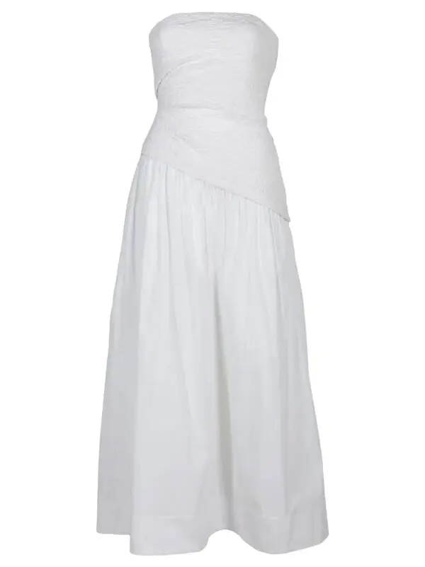 Staud Nia Strapless Seersucker Maxi Dress - White