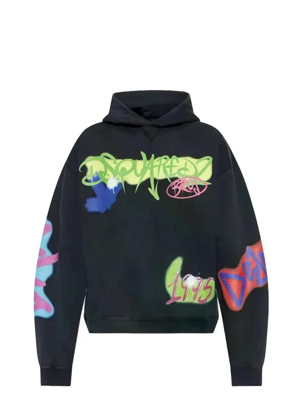 Dsquared2 Graffiti-print Hoodie - Black