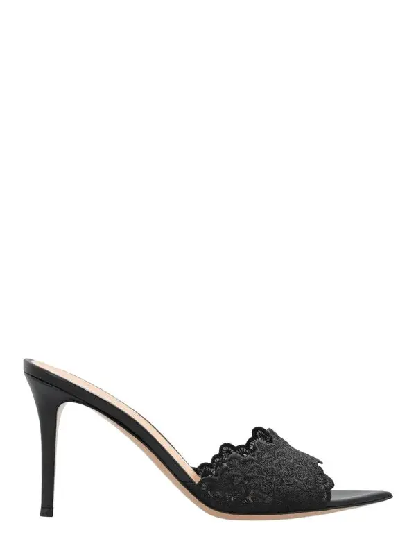 GIANVITO ROSSI Yvonne Lace Panel Mules - Black