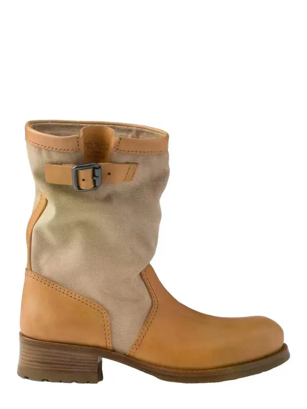 Prada Leather And Canvas Mid-calf Boots - Neutrals