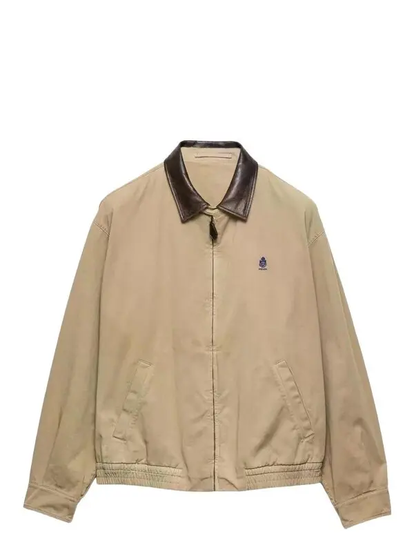 Prada Cotton Jacket With Leather Details - Neutrals