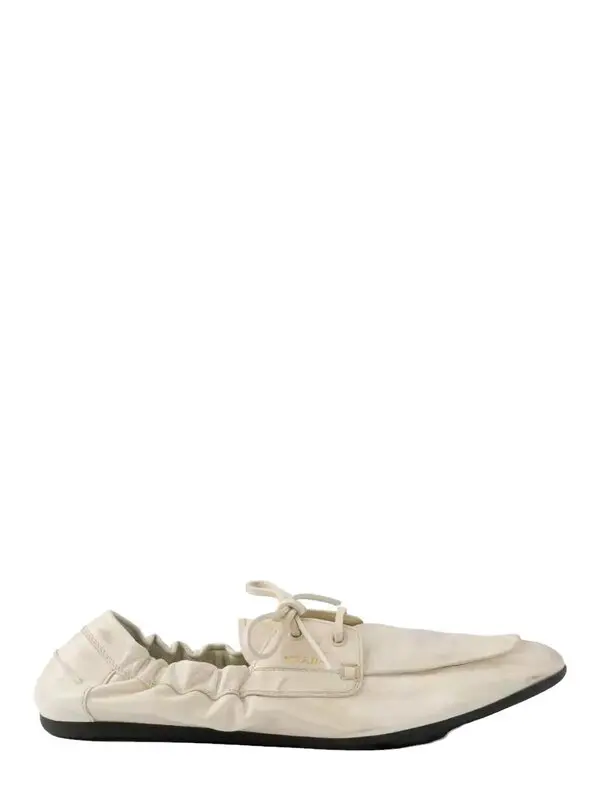 Prada Antiqued Leather Boat Shoes - Neutrals