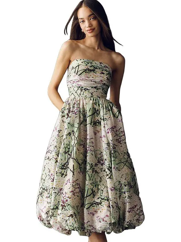 HOPE FOR FLOWERS BY TRACY REESE Strapless Bubble-hem Midi Dress - Secret Garden