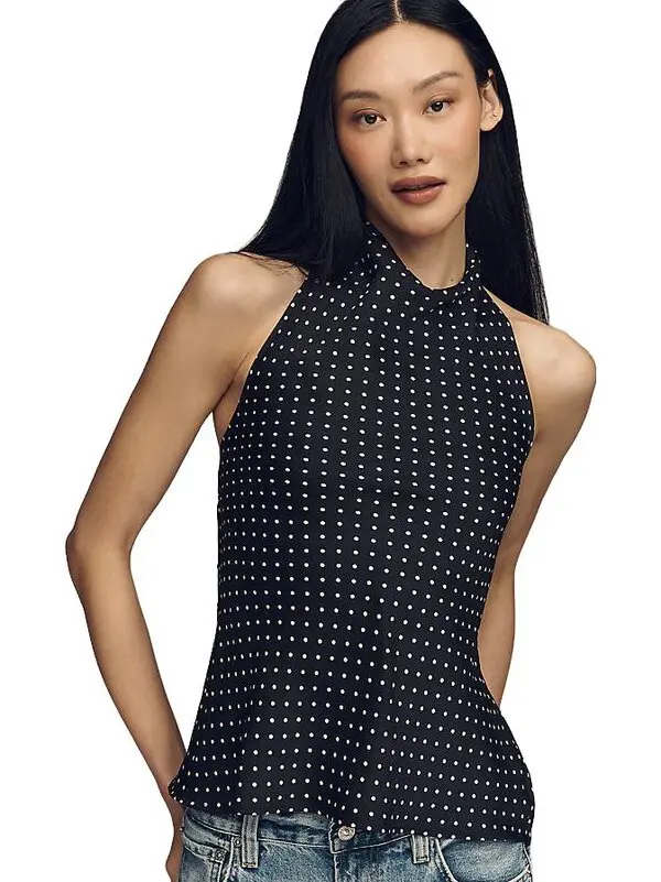 Maeve Jamie Satin Halter-neck Tank - Black Dot