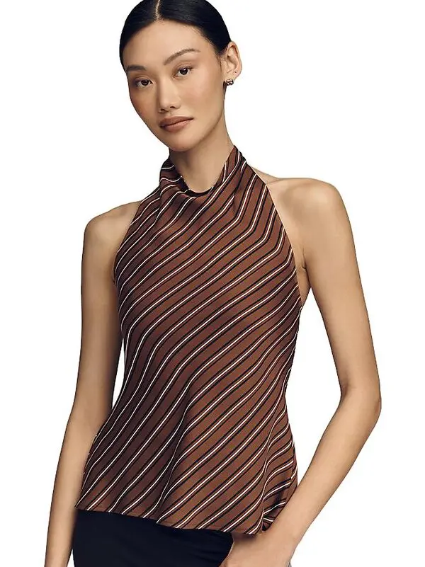 Maeve Jamie Satin Halter-neck Tank - Brown Stripe