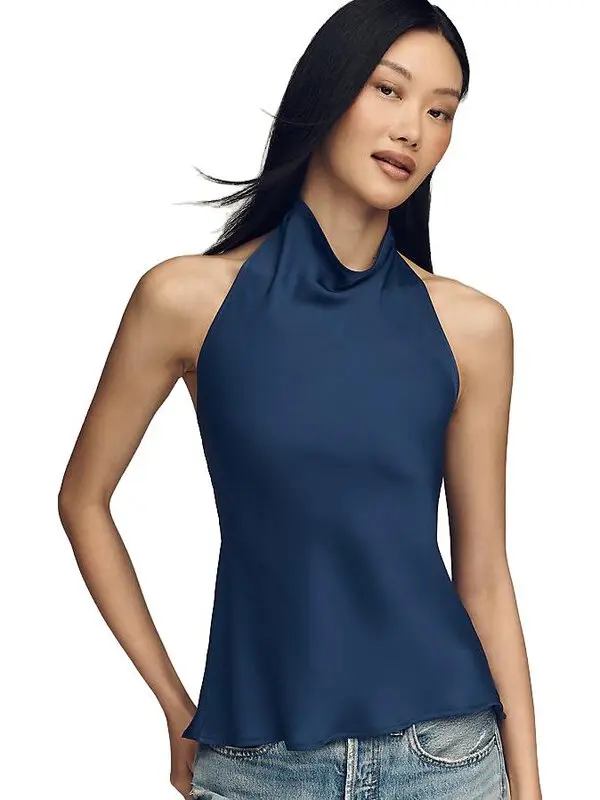 Maeve Jamie Satin Halter-neck Tank Top - Navy