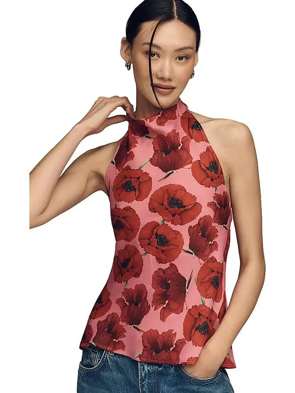 Maeve Jamie Satin Halter-neck Tank - Pink Floral